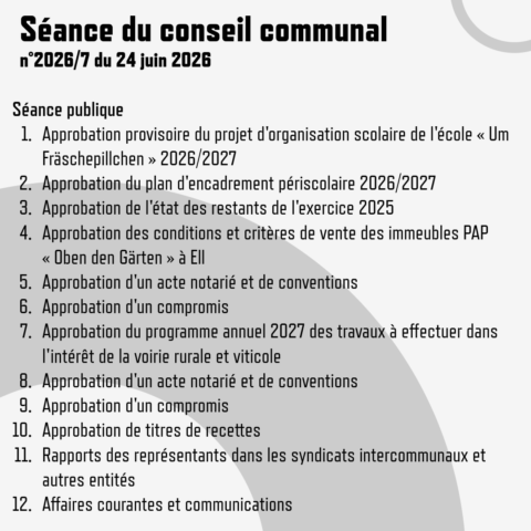 Séance du Conseil Communal n° 2026/7 du 24/06/2026 - Gemeng Ell